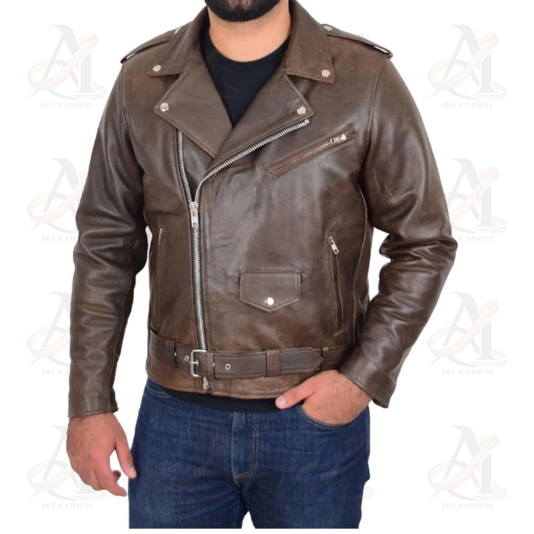 Iconic Marlon Brando Brown Leather Jacket, Vintage Motorcycle Biker ...
