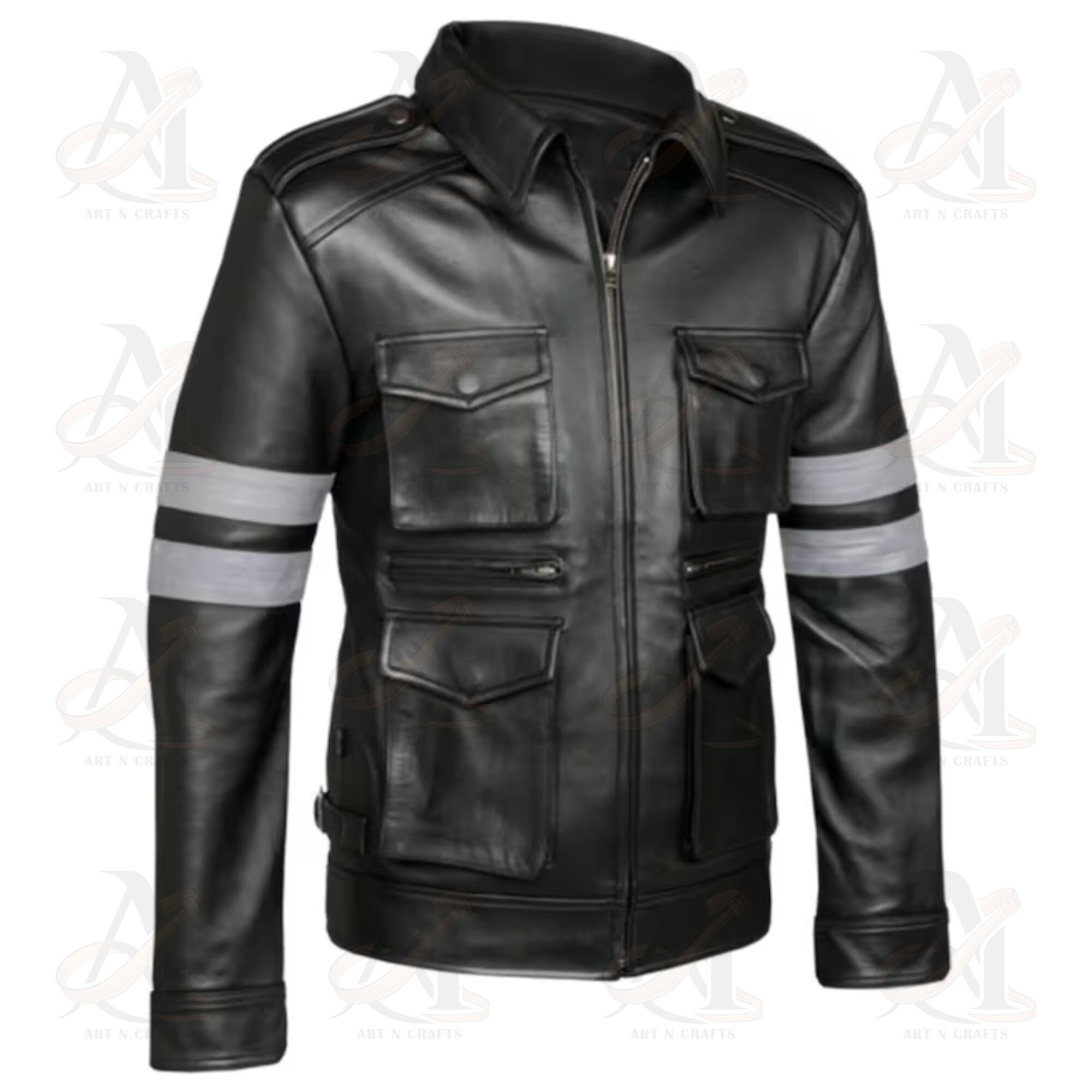 Handmade Mens Resident Evil VI Classic Leon Kennedy RE6 Black Gaming ...