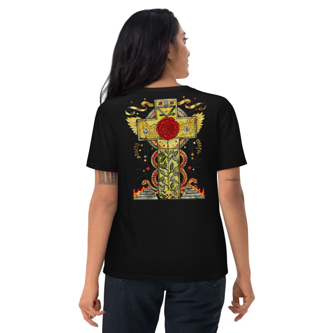 Ouroboros With Rose Cross Organic Cotton T-shirt FRONT BACK DESIGNS ...
