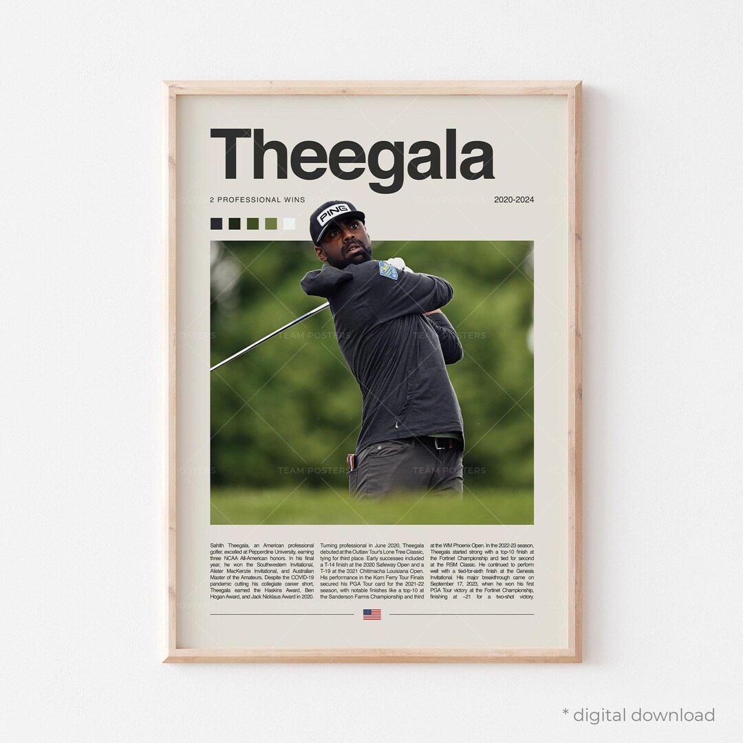 Sahith Theegala Poster, Golf Poster, PGA Tour Golf Wall Art for Office ...