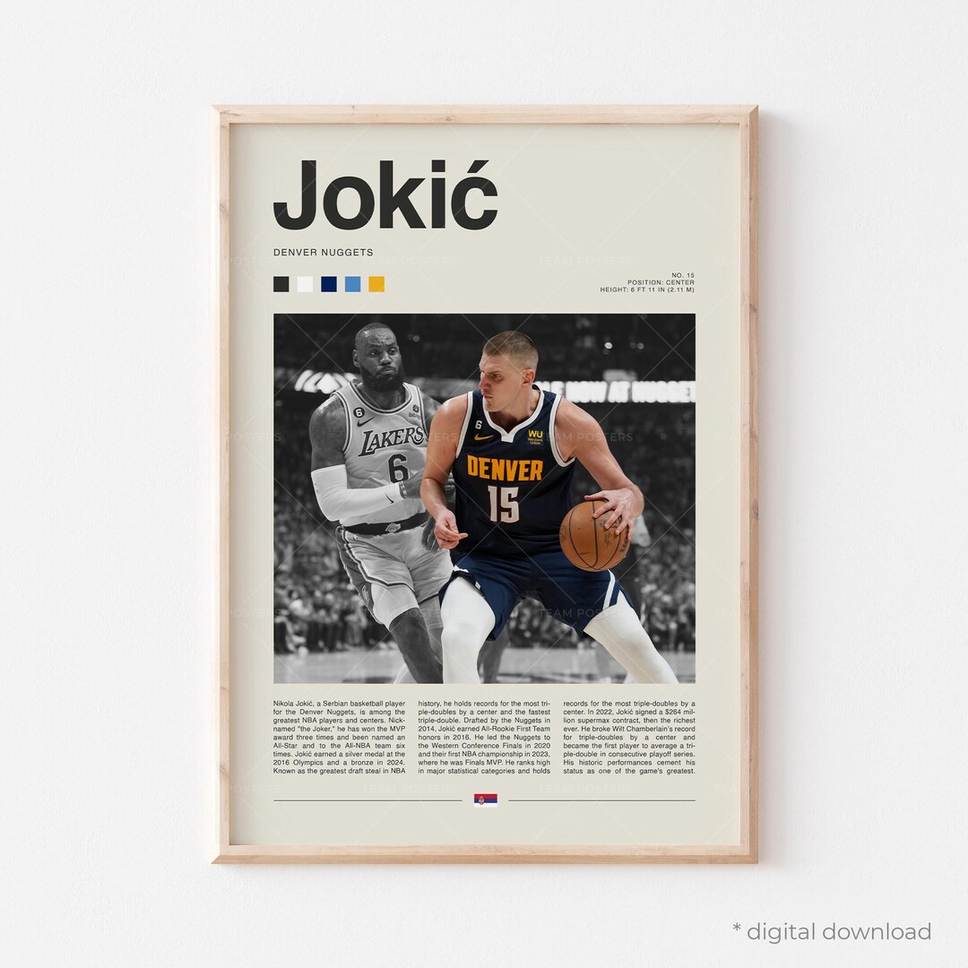 Nikola Jokic Poster, Basketball Poster, Basketball Wall Art, NBA ...