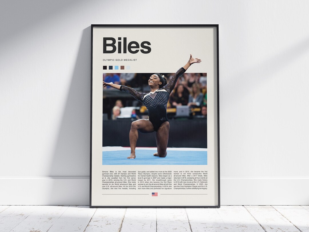 Simone Biles Poster, Olympic Gymnastics Art, Minimalist, Helvetica, Mid ...