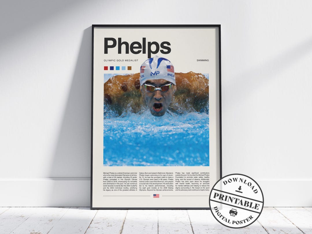 Michael Phelps Poster, Swimming Poster, USA Olympic Team Art, Present ...