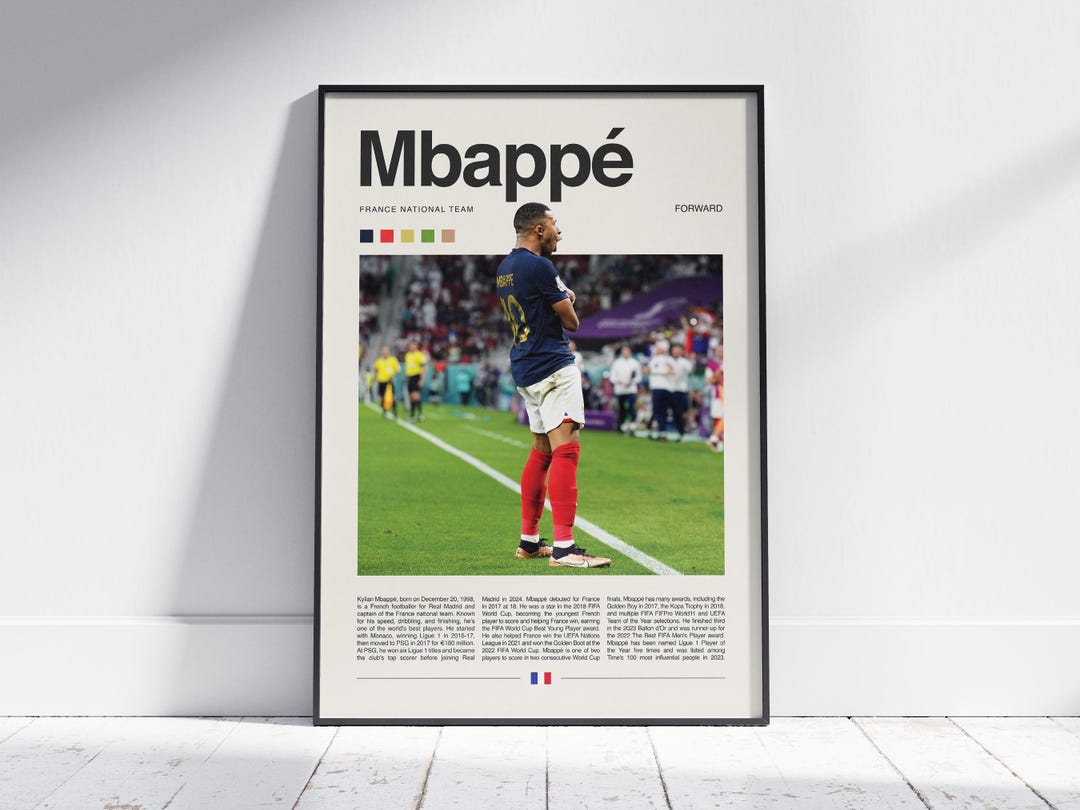 Kylian Mbappé Inspired Poster, France Football, Soccer Poster ...