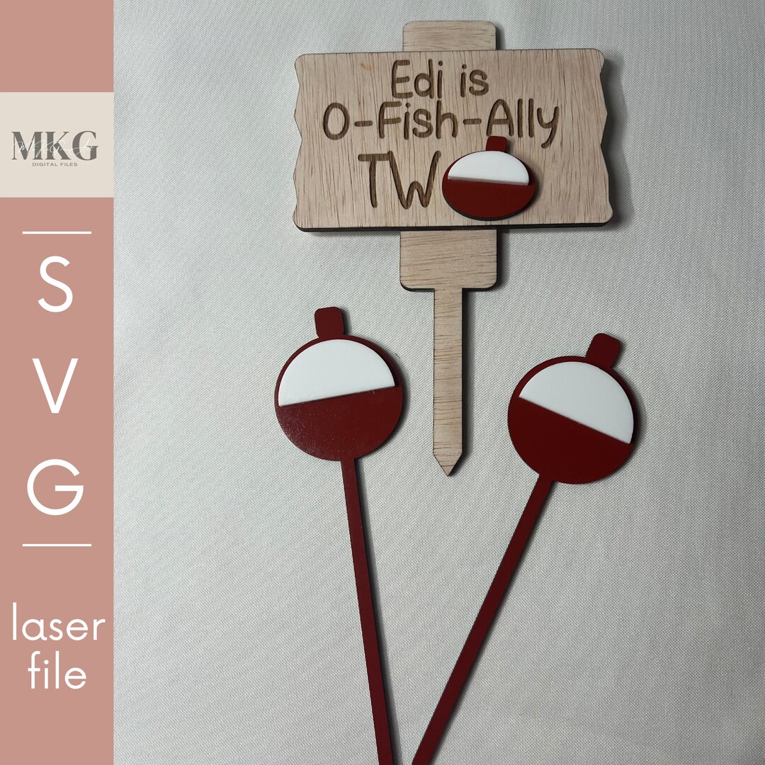 O-fish-ally Two Cake Topper Svg Bundle, Fishing Svg, Cake Topper, Two ...