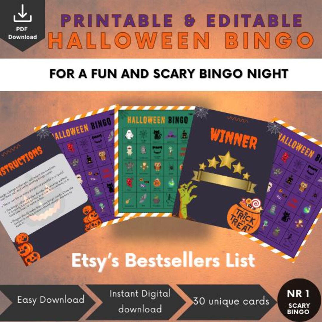 Editable Halloween Bingo,30 Halloween Bingo Cards,halloween Games,kids ...