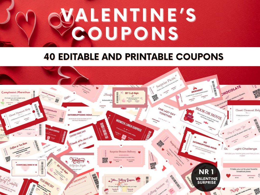 40 Valentines Day Love Coupons Canva Template Editable, Customizable ...