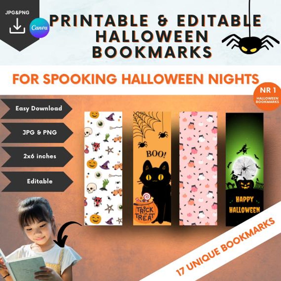 Printable Halloween Bookmarks, Halloween Digital Download, Halloween ...