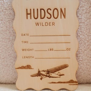 Airplane Birth Stat Sign | Wooden Engraved Birth Announcement | Birth ...