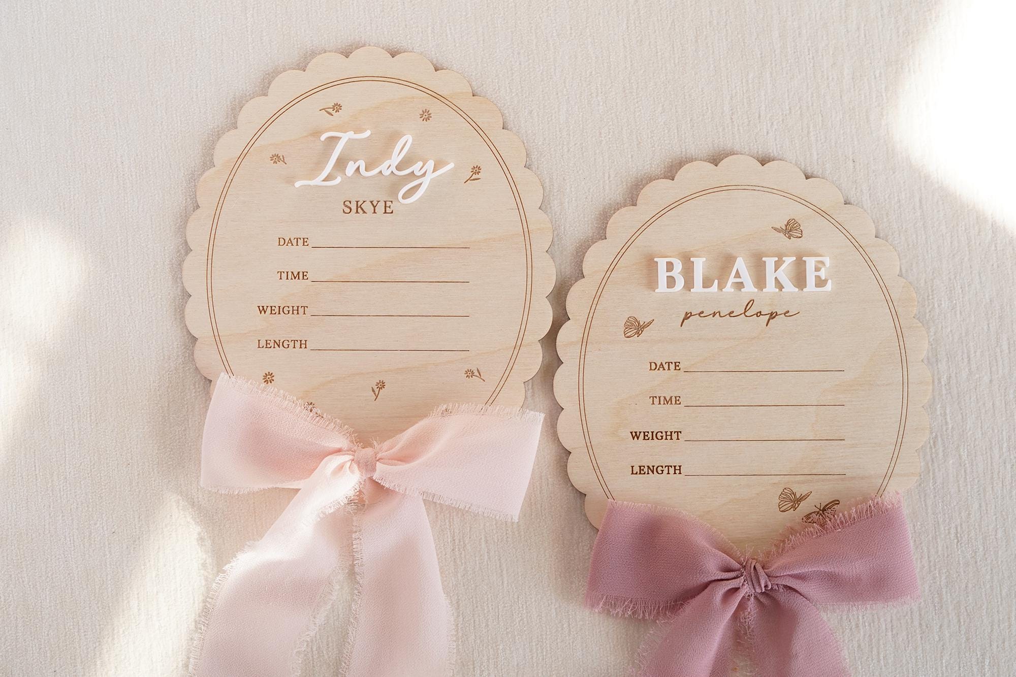 Newborn Baby Birth Stat Sign: Wooden Scalloped Hospital Keepsake With ...