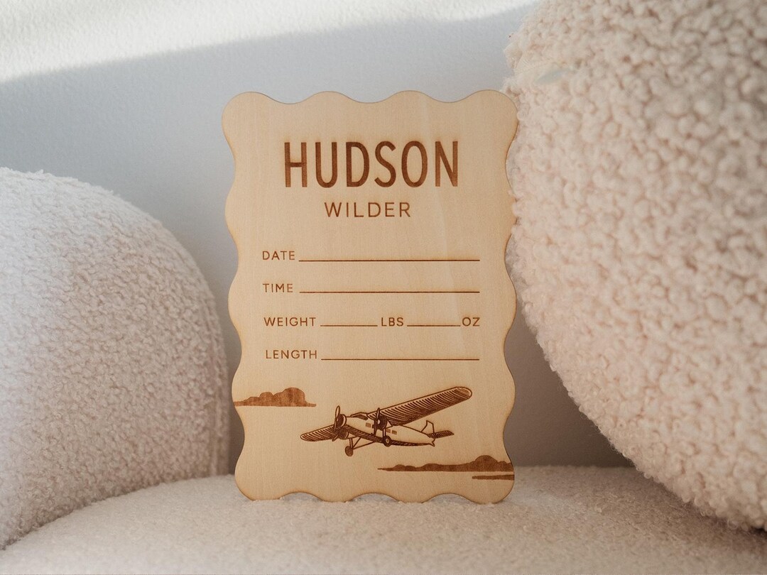 Airplane Birth Stat Sign | Wooden Engraved Birth Announcement | Birth ...
