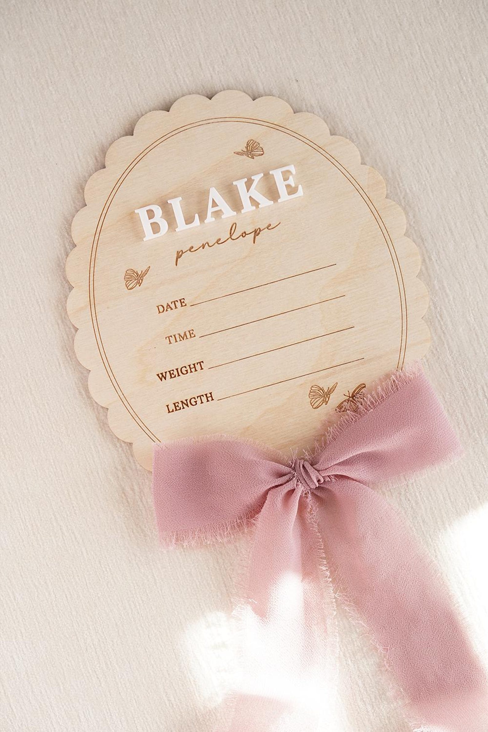 Newborn Baby Birth Stat Sign: Wooden Scalloped Hospital Keepsake With ...