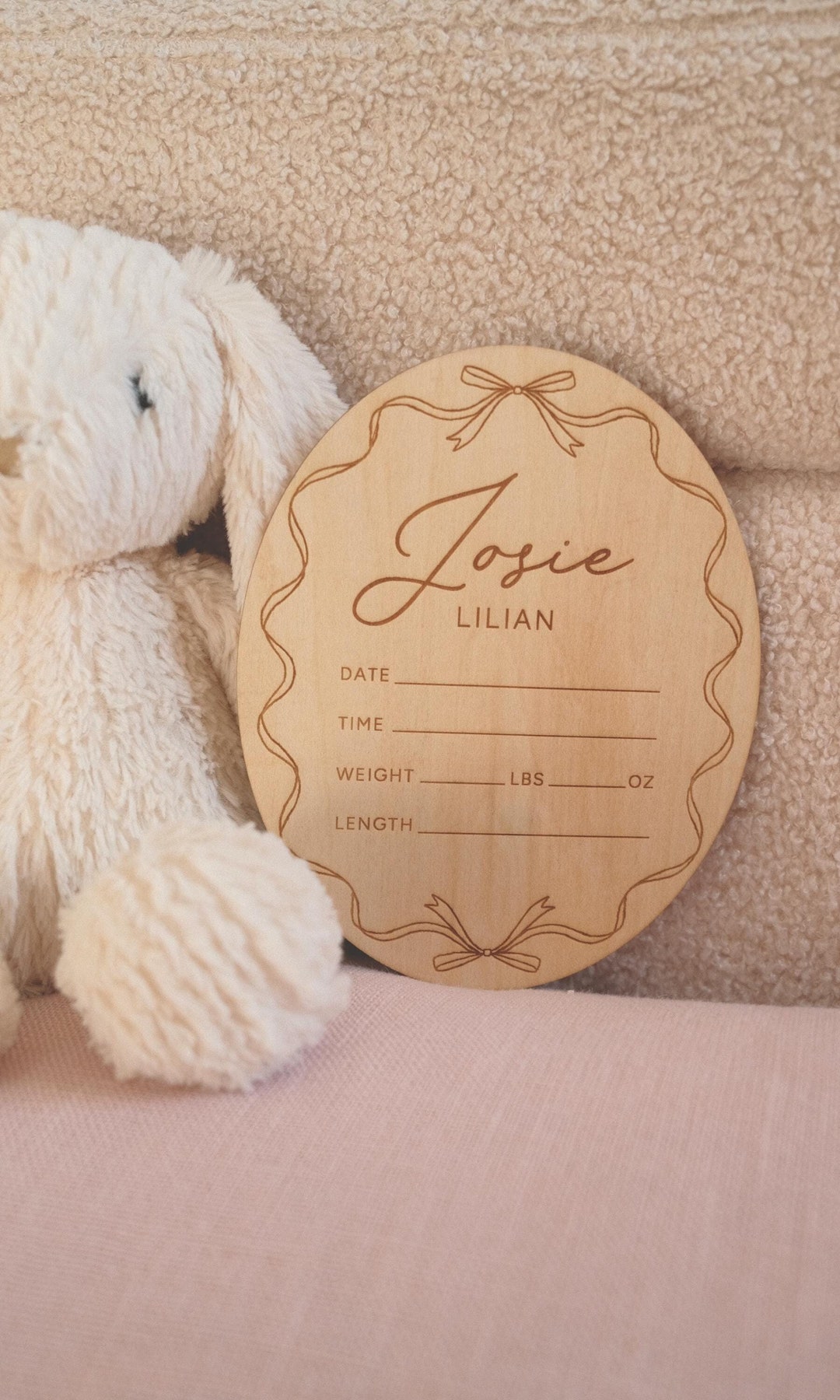 Ribbon Bow Baby Name Sign | Personalized Baby Girl Name Announcement ...
