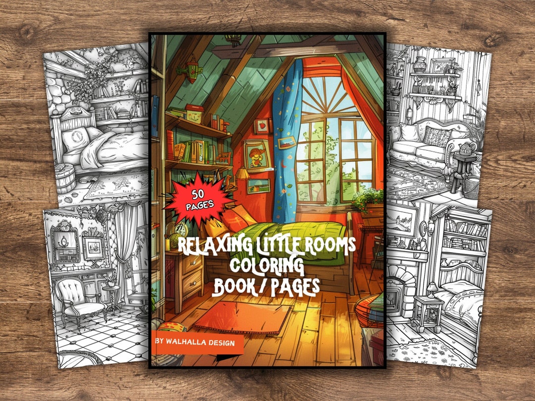 50 Relaxing Little Rooms Coloring Pages ,adult and Kids Coloring Book ...