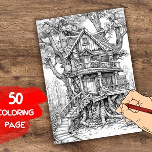 50 Fantastic Tree House Coloring Pages ,adult and Kids Coloring Book ...