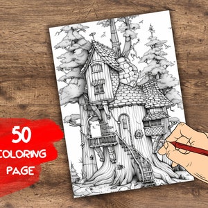 50 Fantastic Tree House Coloring Pages ,adult and Kids Coloring Book ...