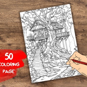 50 Fantastic Tree House Coloring Pages ,adult and Kids Coloring Book ...