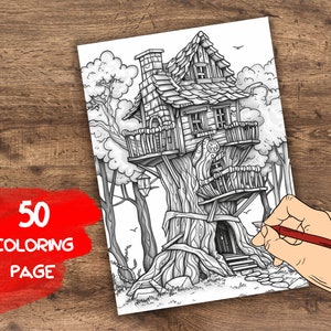 50 Fantastic Tree House Coloring Pages ,adult and Kids Coloring Book ...