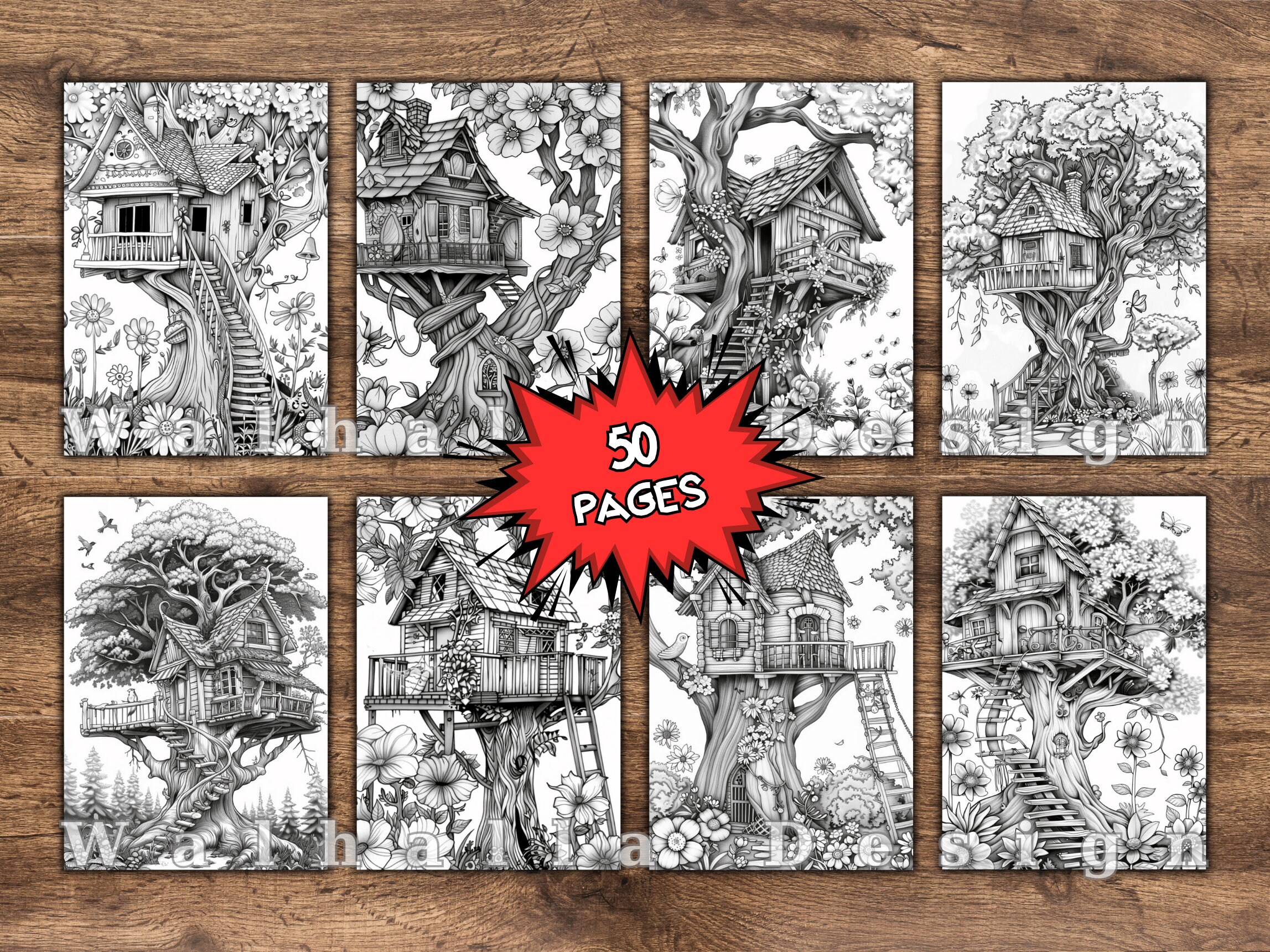 50 Fantastic Tree House Coloring Pages ,adult and Kids Coloring Book ...