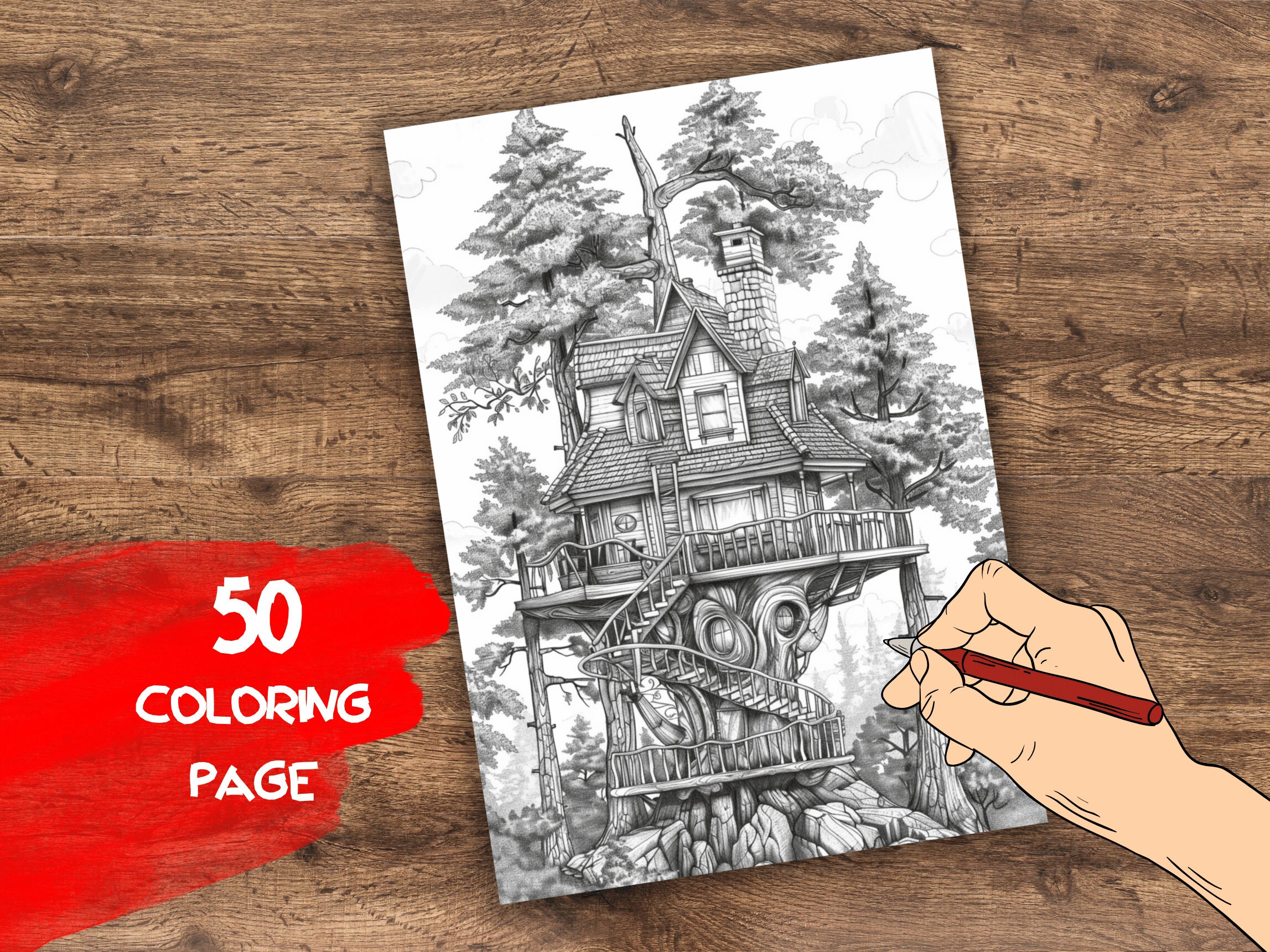 50 Fantastic Tree House Coloring Pages ,adult and Kids Coloring Book ...