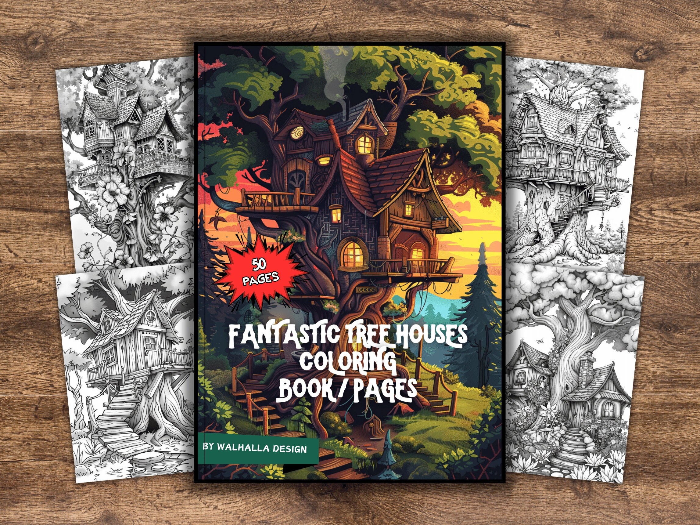 50 Fantastic Tree House Coloring Pages ,adult and Kids Coloring Book ...