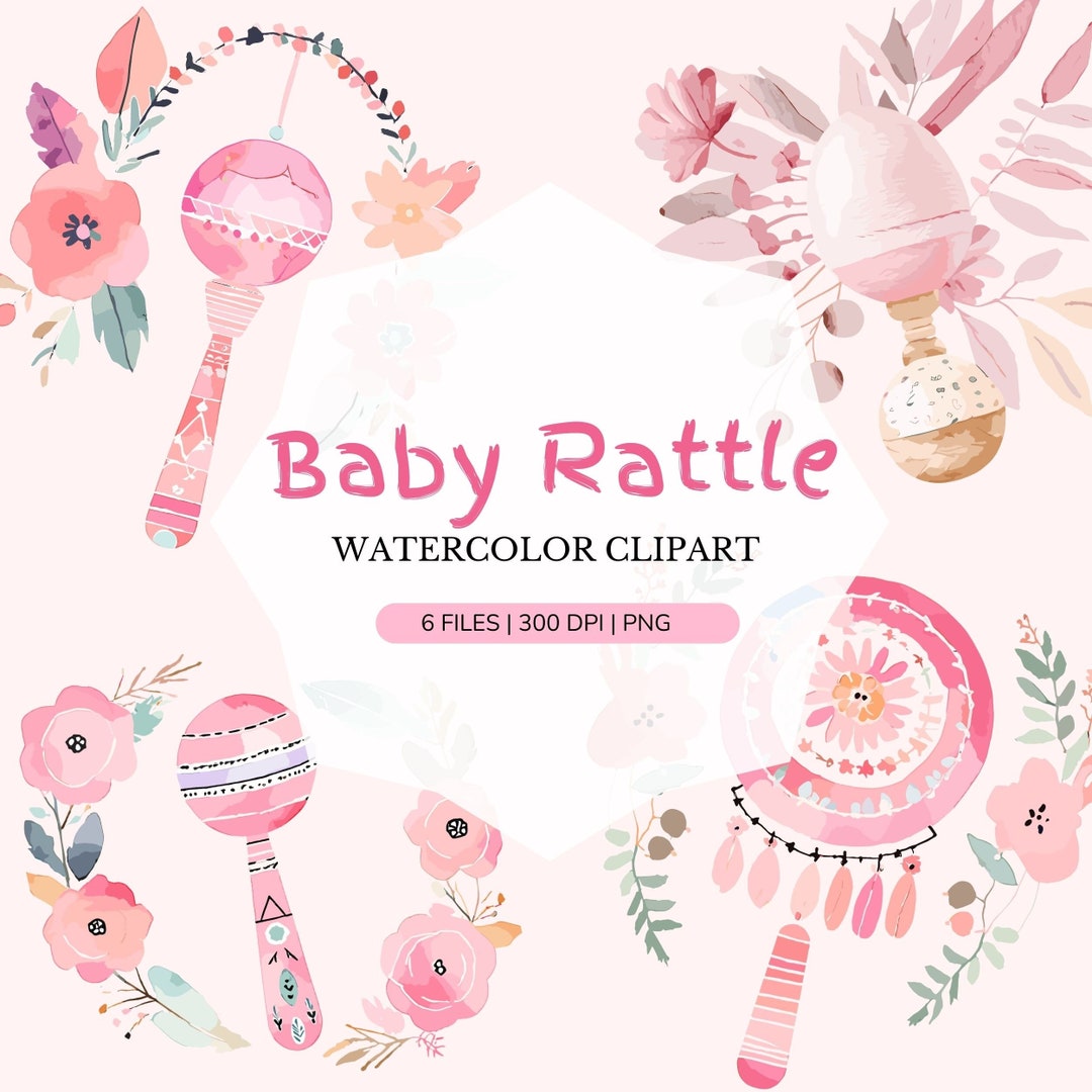 Baby Rattle PNG| Clipart Baby Rattle | Pink Boho Clipart | Nursery ...
