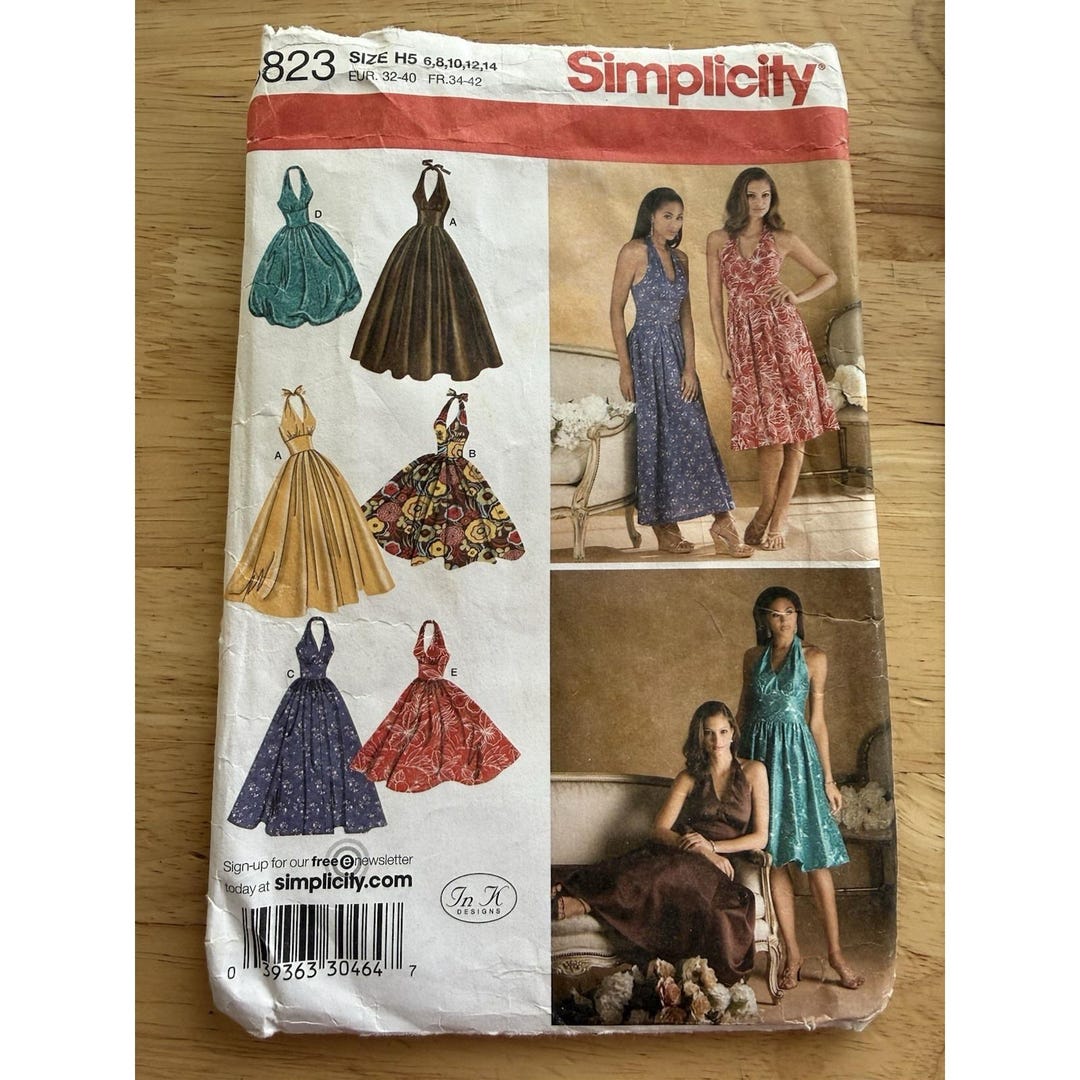 Simplicity 3823 Pattern Halter Dress Prom 6 8 10 12 14 Short Long Cut ...