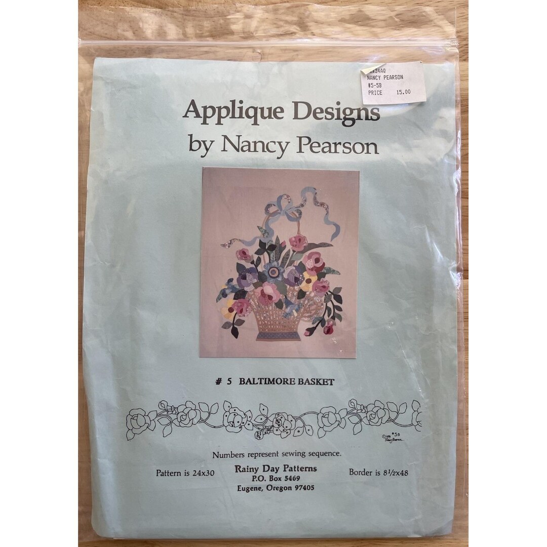 Nancy Pearson BALTIMORE BASKET #5 Appliqué Quilt Pattern - Etsy