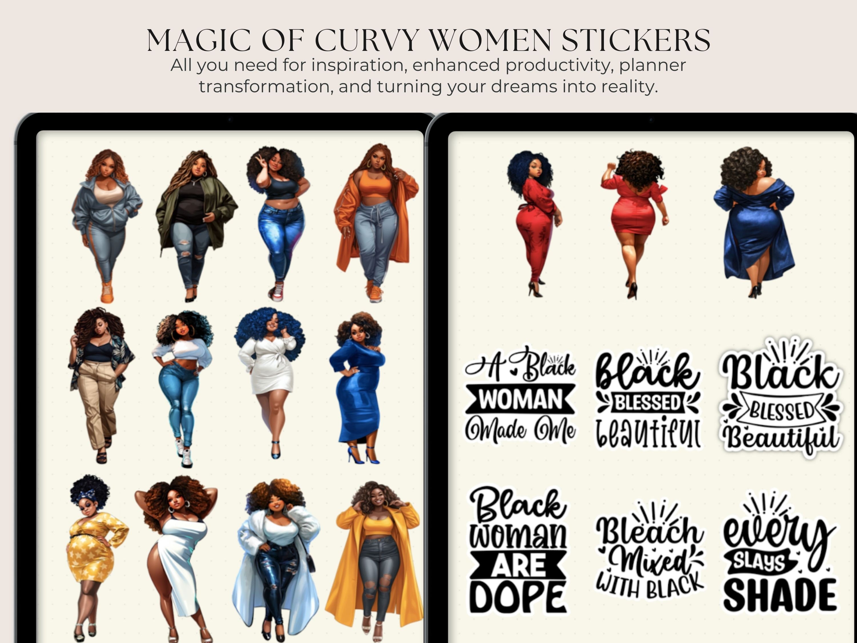 Magic of Curvy Girl Digital Planner Stickers, Curvy Black Girl Digital ...