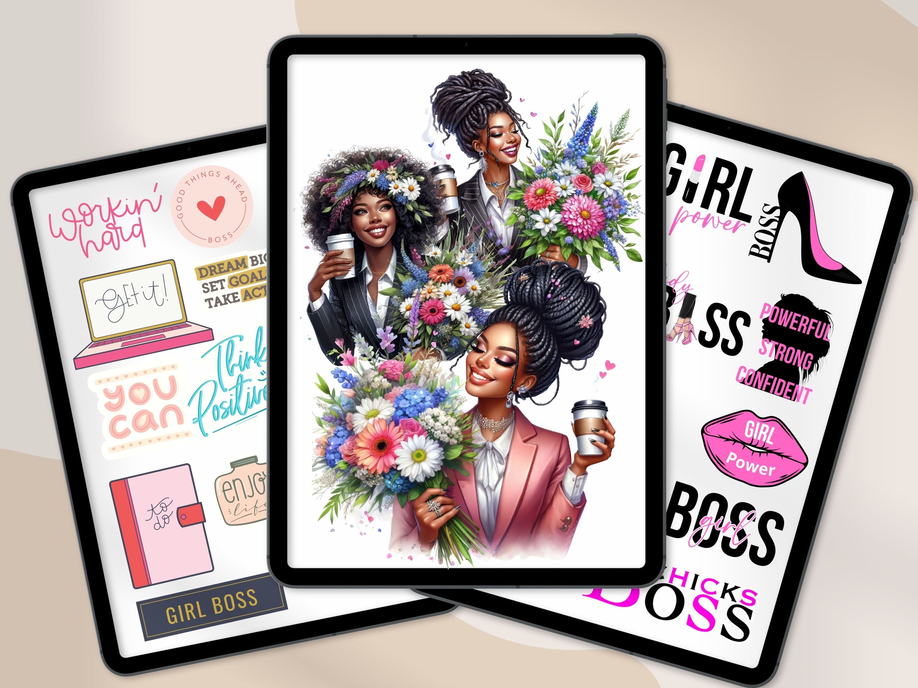 Happy Black Girl Digital Stickers, Successful Black Girl Digital ...