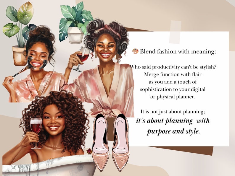Black Girl Self Care Digital Planner Stickers: Goodnotes Pre-cropped ...