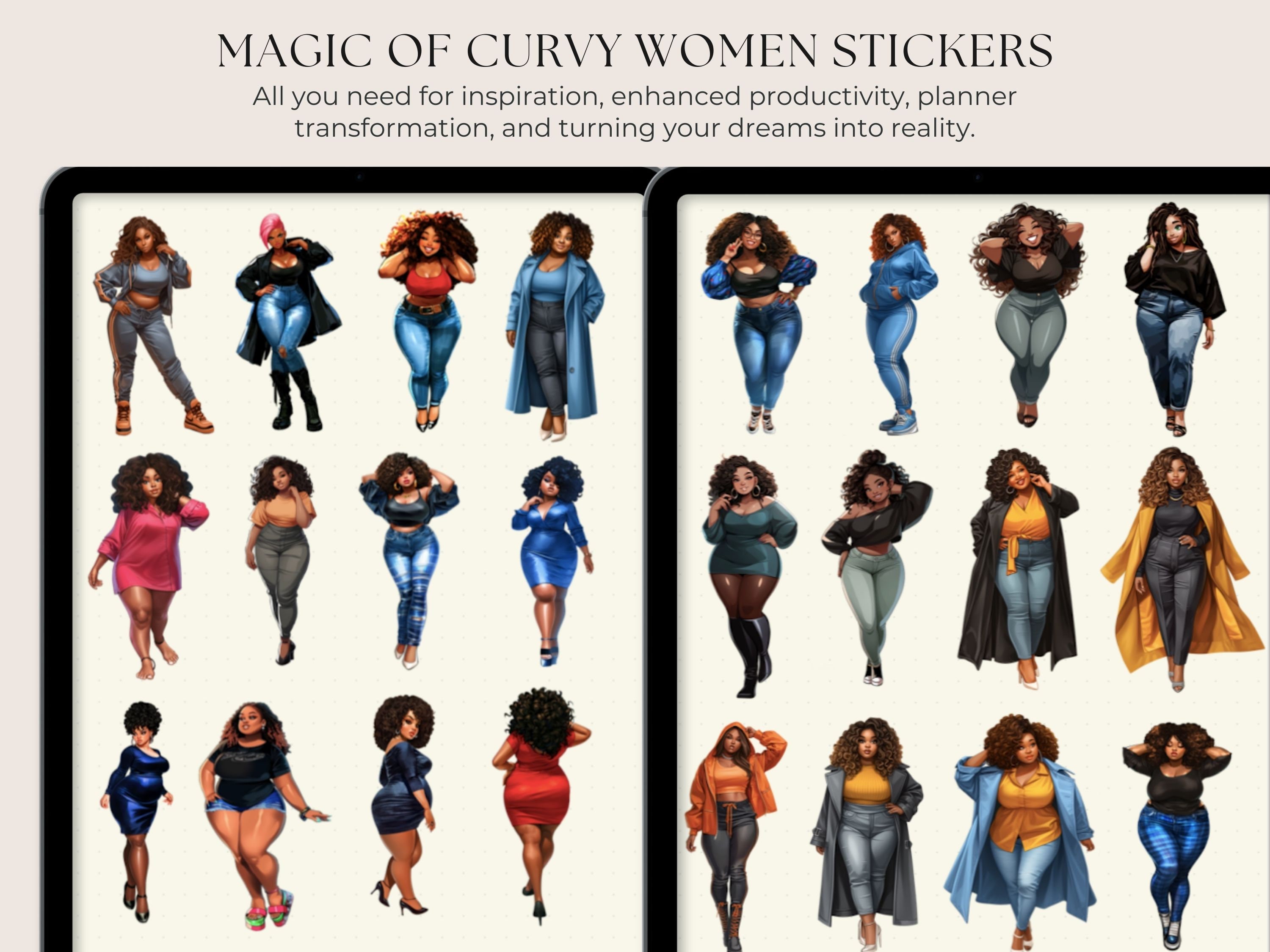 Magic of Curvy Girl Digital Planner Stickers, Curvy Black Girl Digital ...