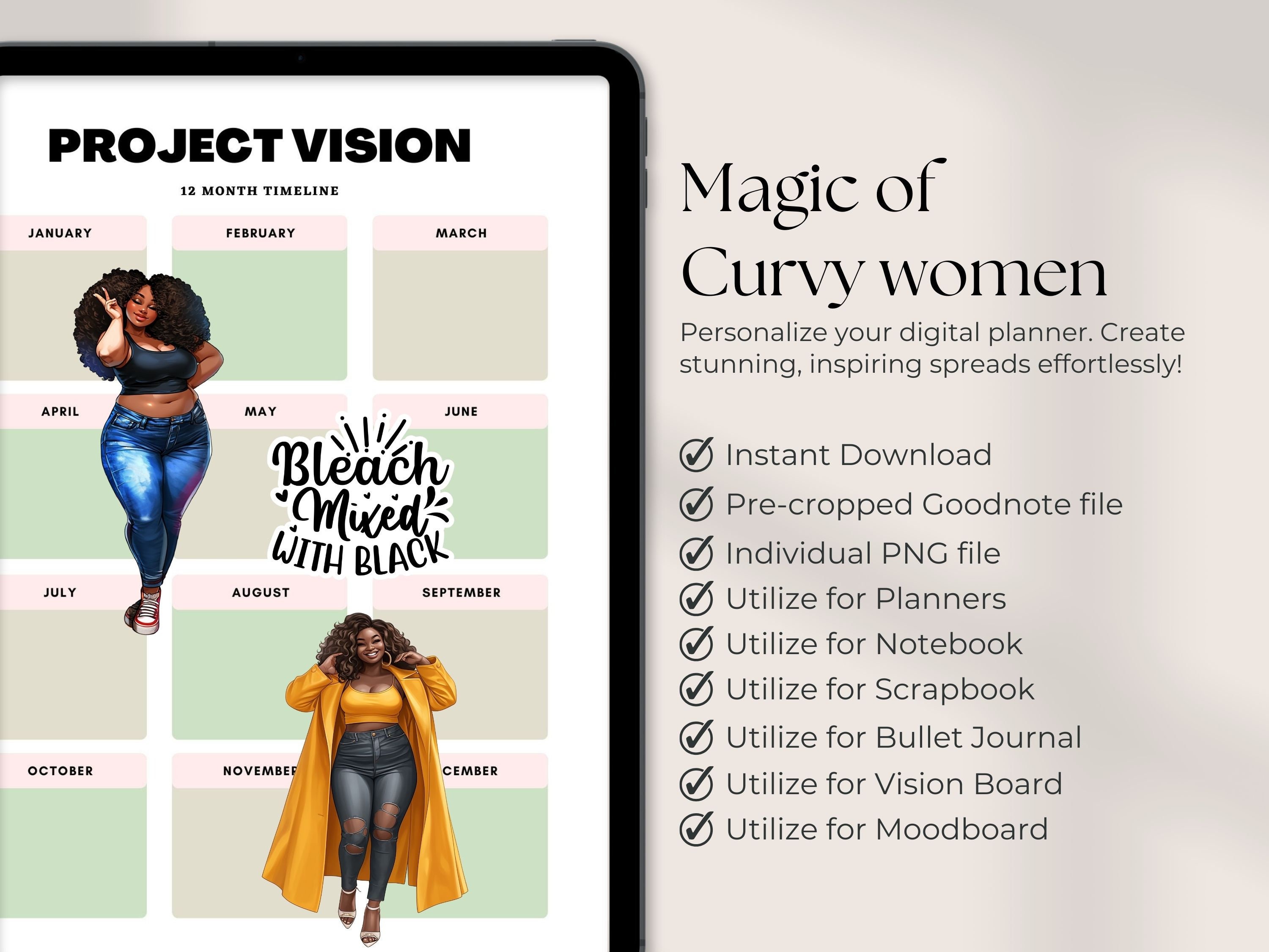 Magic of Curvy Girl Digital Planner Stickers, Curvy Black Girl Digital ...