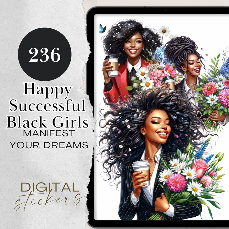 Happy Black Girl Digital Stickers, Successful Black Girl Digital ...