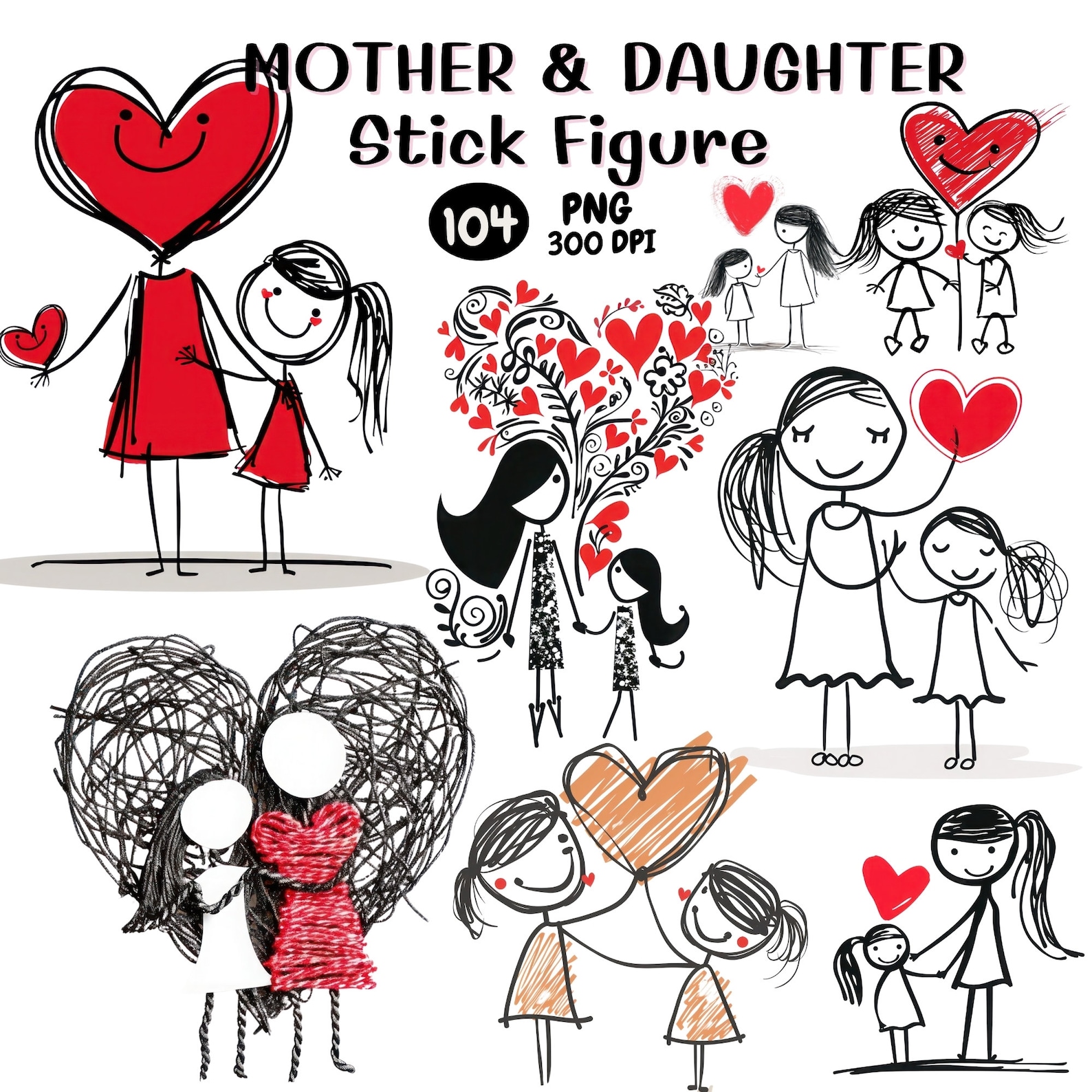 Stick Figures Svg Bundle, Stick Figure Png, Stick Mother and Daughter ...