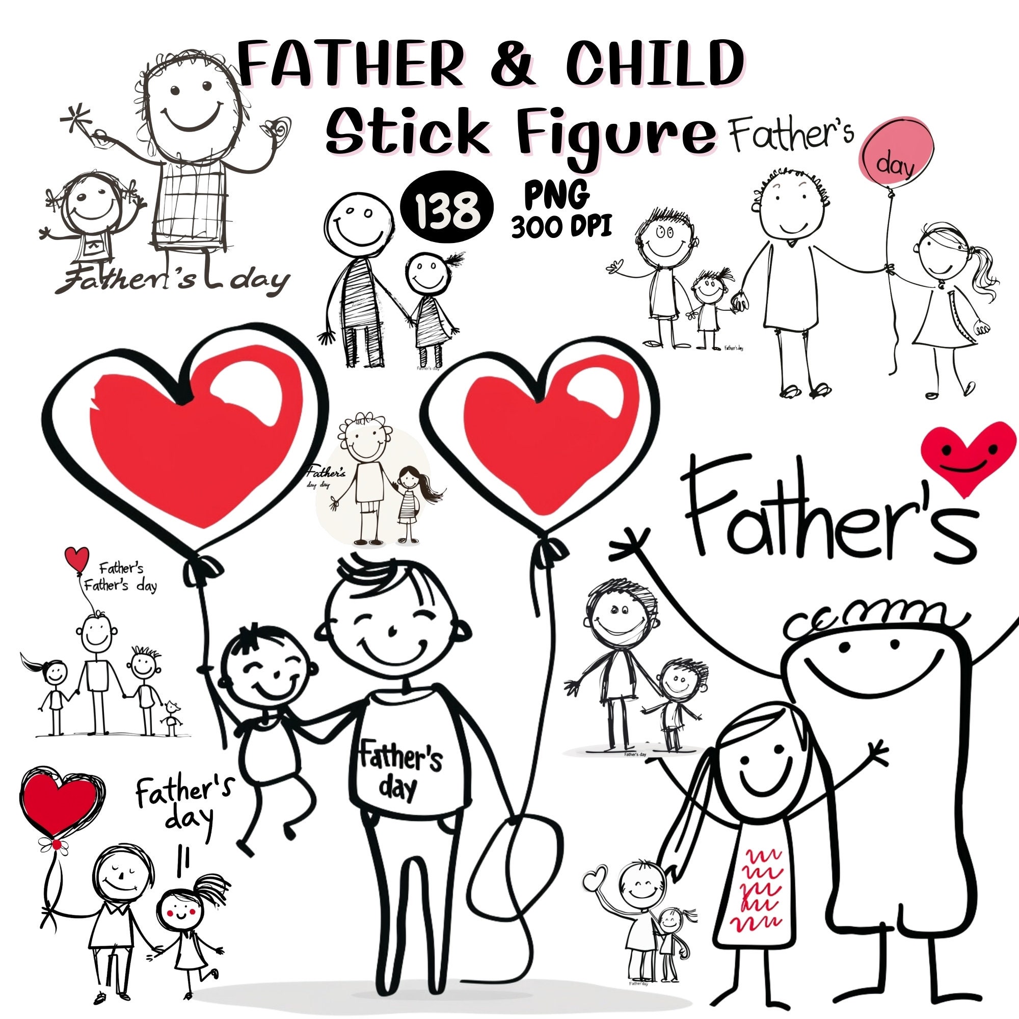 Stick Figures Svg Bundle, Stick Figure Png, Stick Father and Child ...