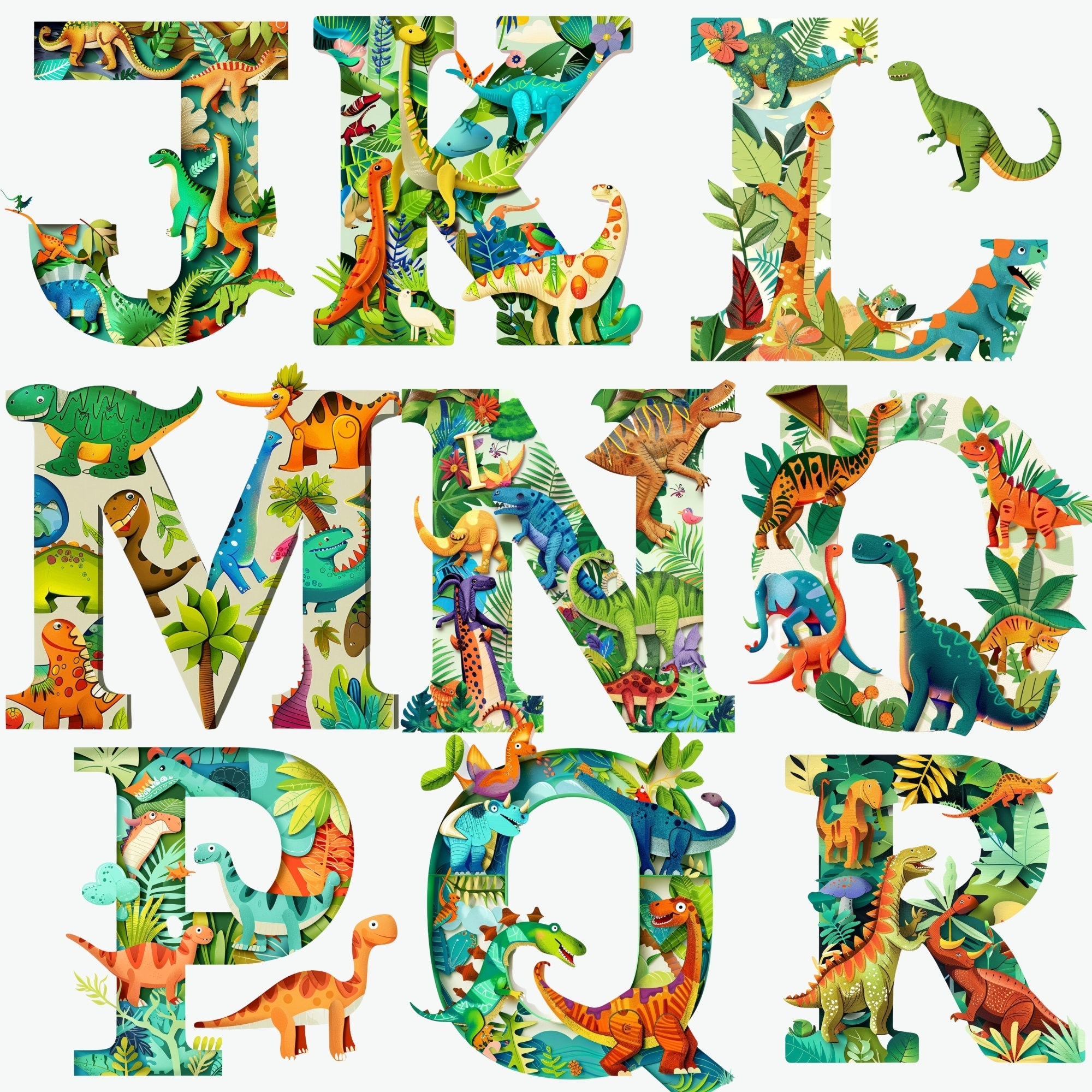Watercolor Dino Alphabet Clipart, PNG Individual Images on Transparent ...