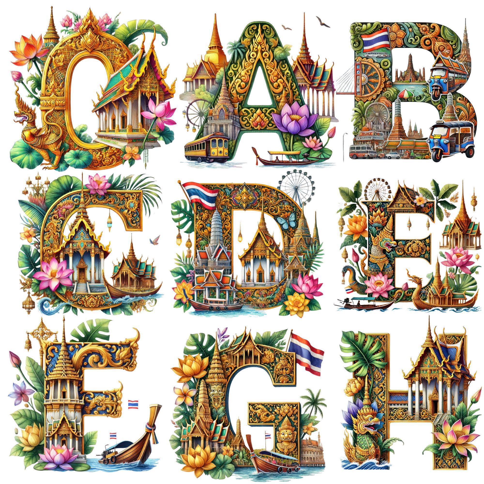 Thai Alphabet Clipart, A-Z Letters, Cultural Font Graphics (digital ...