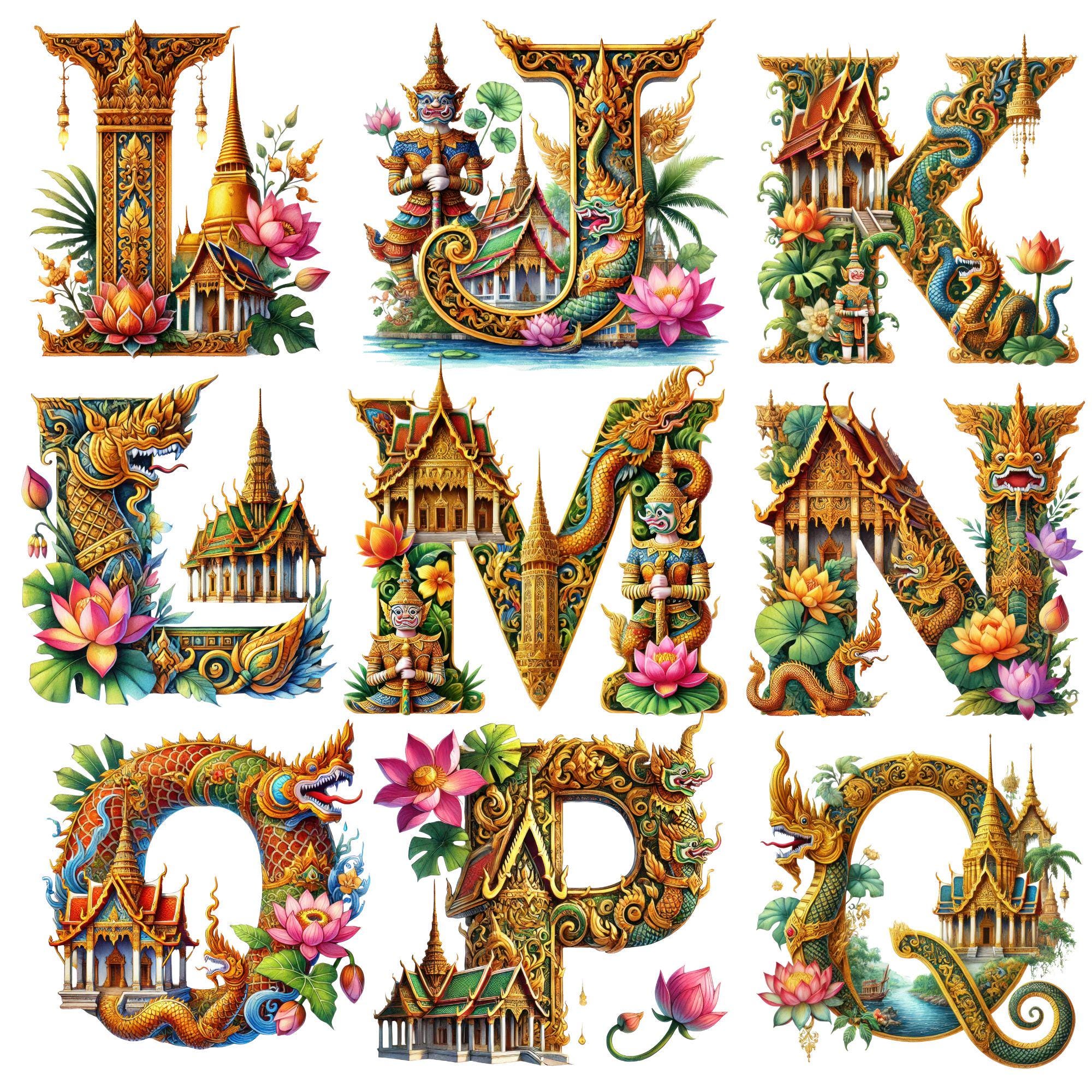 Thai Alphabet Clipart, A-Z Letters, Cultural Font Graphics (digital ...