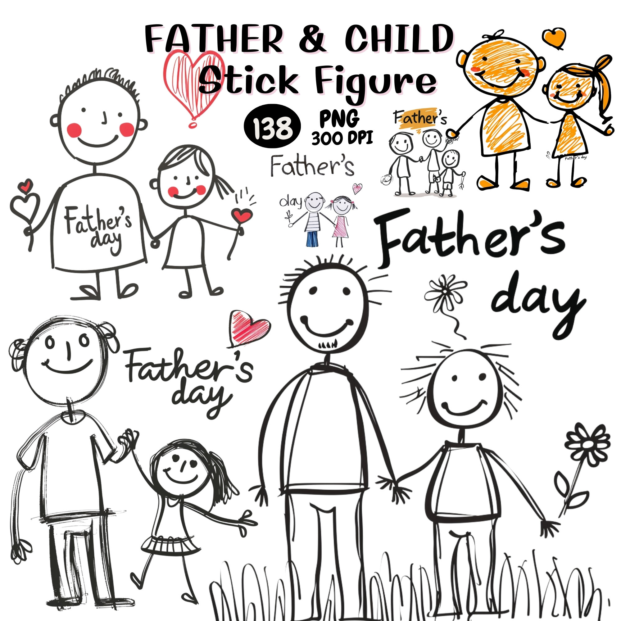 Stick Figures Svg Bundle, Stick Figure Png, Stick Father and Child ...
