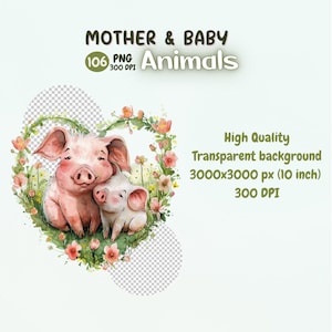 Watercolor Animal Clipart, Mama and Baby, Nursery PNG (digital Download ...