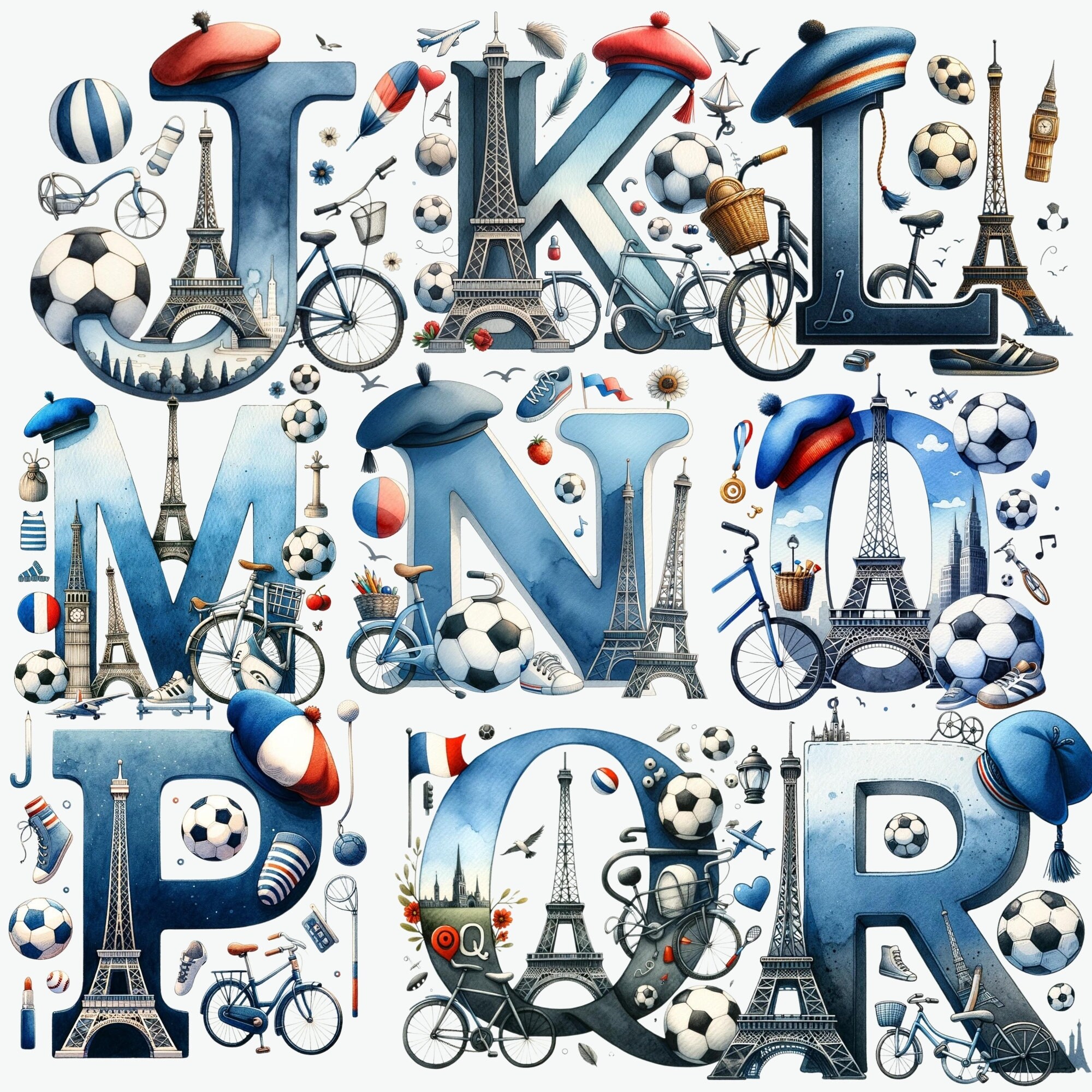 Watercolor Eiffel Tower Alphabet Clipart, Paris, Olympic, PNG ...