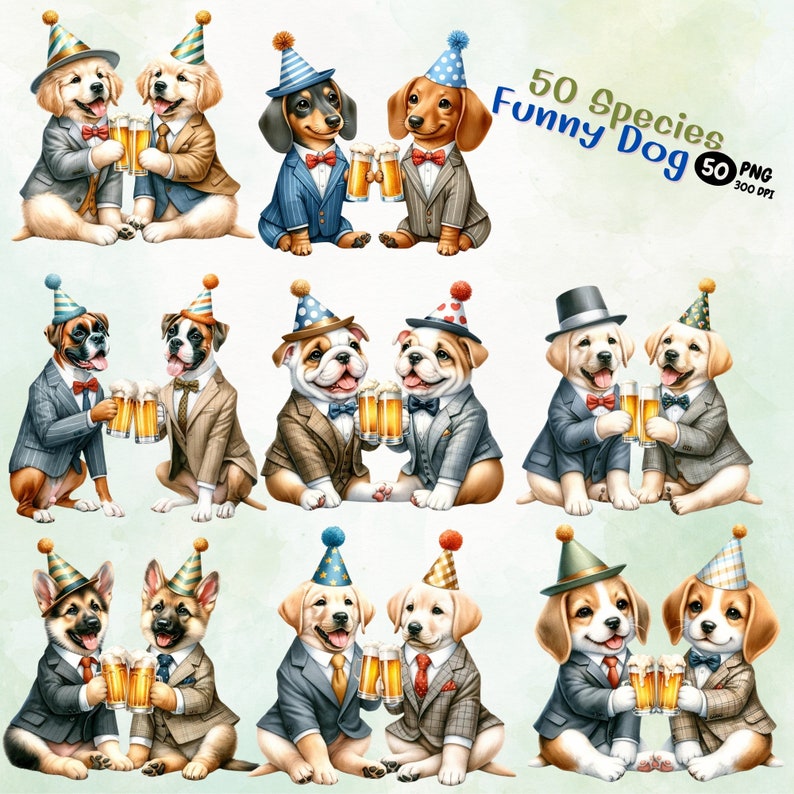 Funny Dogs Drinking Beer PNG Clipart, Puppy Party Art (digital Download ...