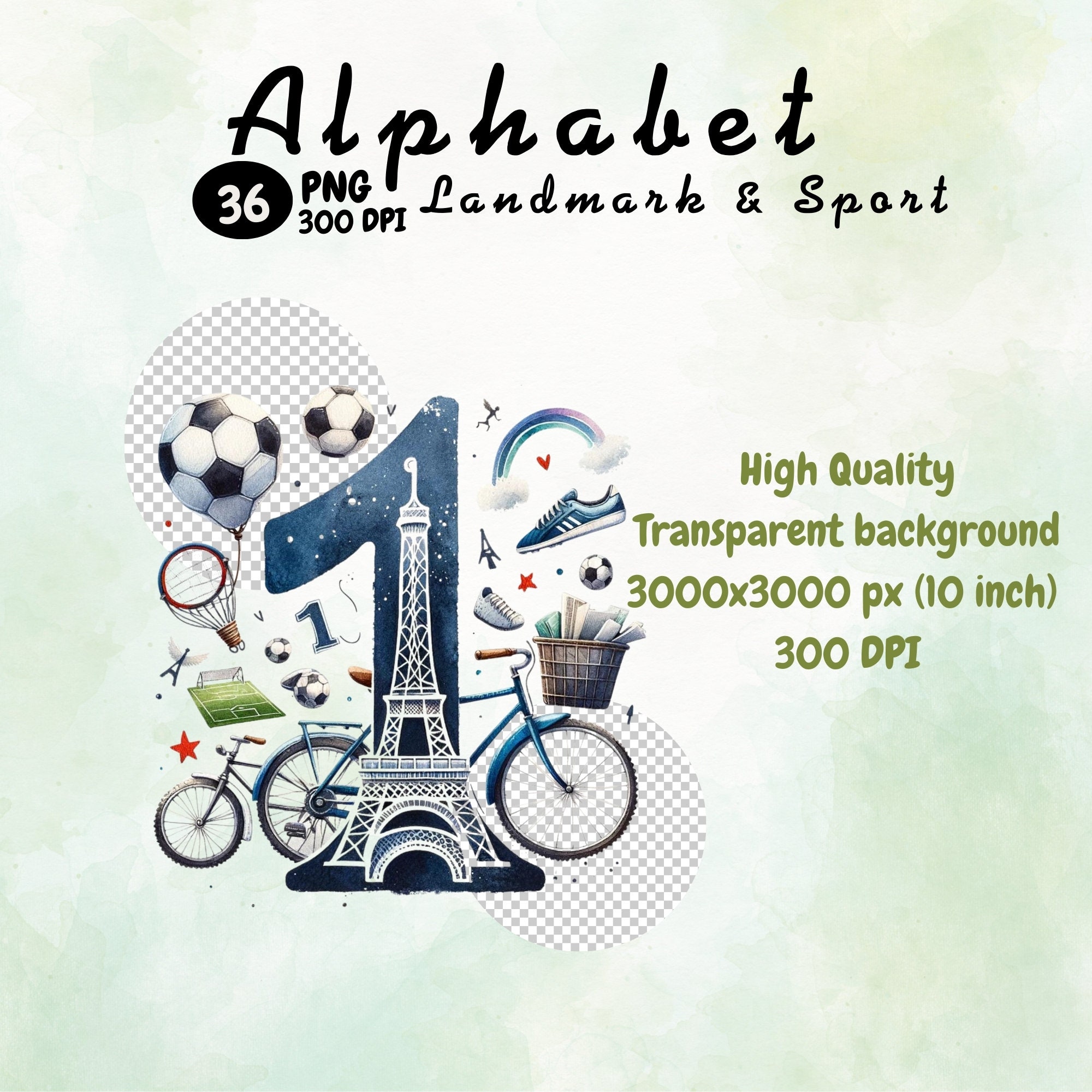 Watercolor Eiffel Tower Alphabet Clipart, Paris, Olympic, PNG ...