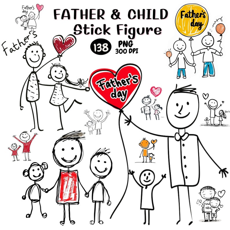 Stick Figures Svg Bundle, Stick Figure Png, Stick Father and Child ...