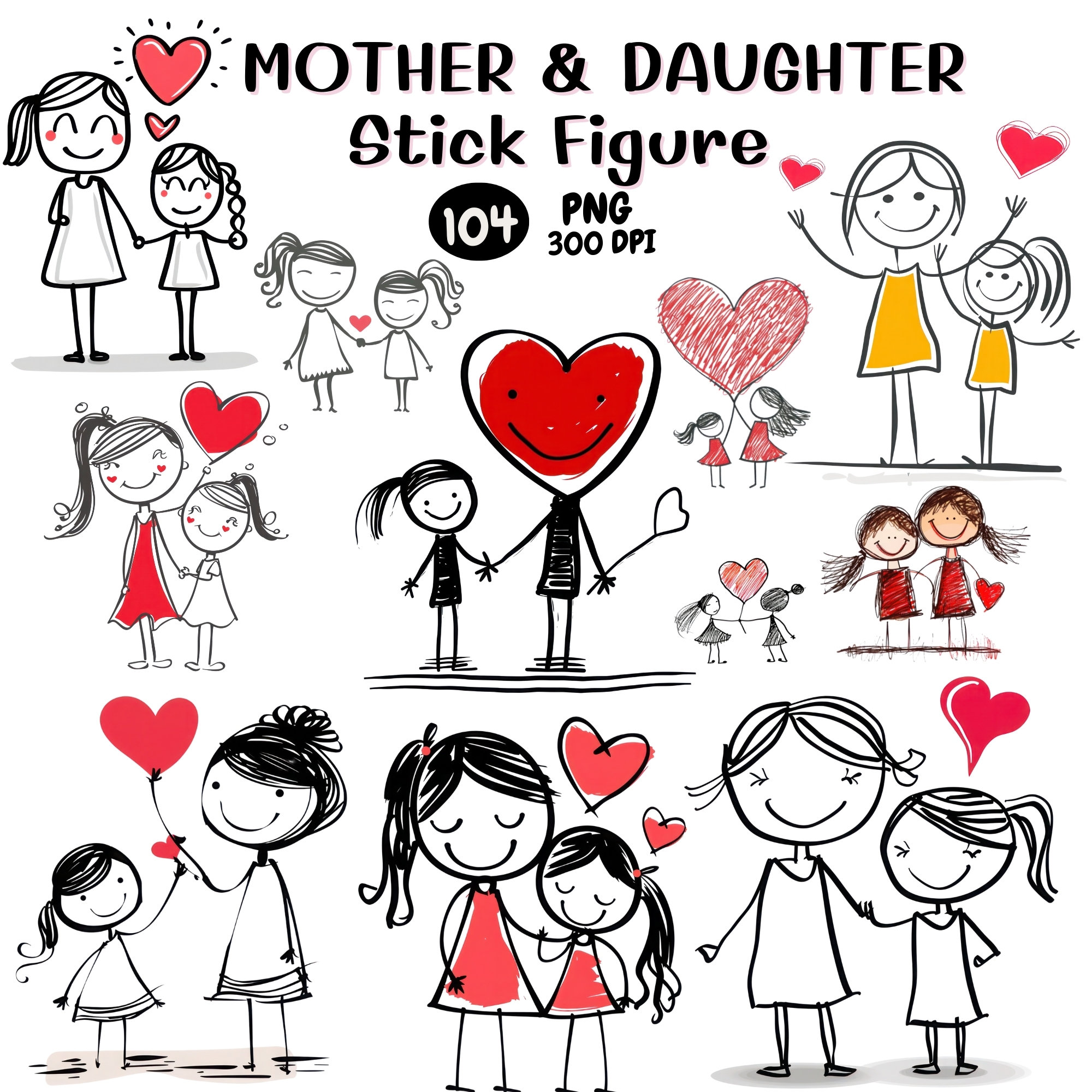 Stick Figures Svg Bundle, Stick Figure Png, Stick Mother and Daughter ...
