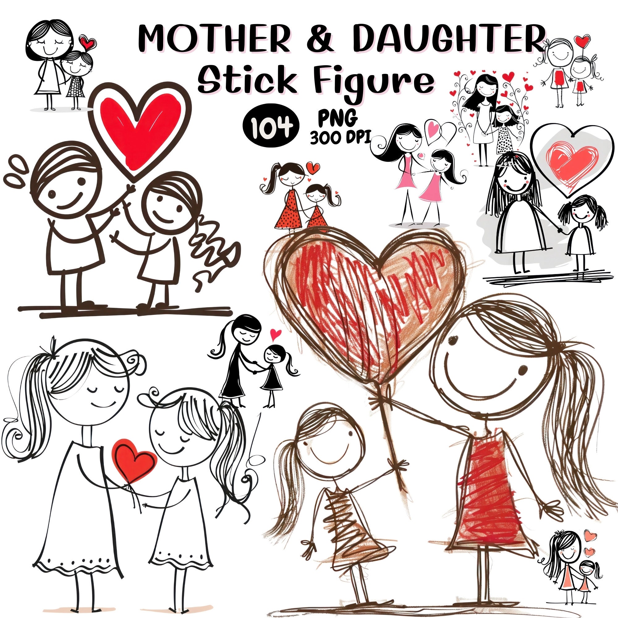 Stick Figures Svg Bundle, Stick Figure Png, Stick Mother and Daughter ...