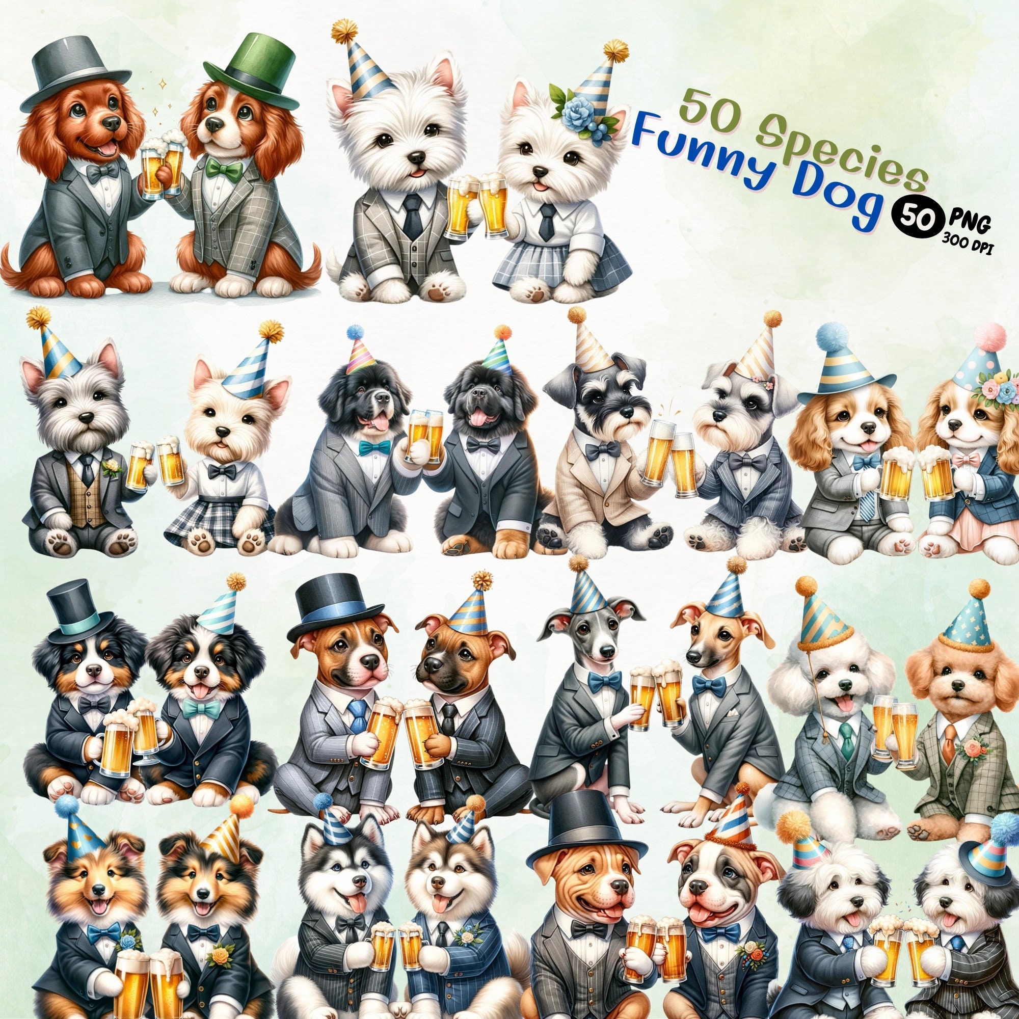 Funny Couble Dog Drinking Beer, PNG, Beer, Printable, Puppy Planner Art ...