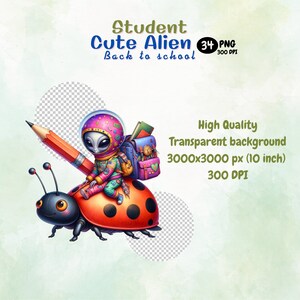 Watercolor Alien Student PNG, Back to School Clipart, Cute Aliens ...