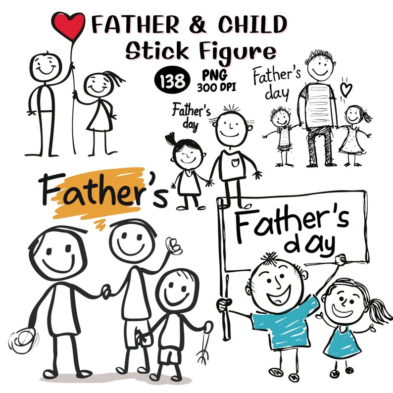 Stick Figures Svg Bundle, Stick Figure Png, Stick Father and Child ...
